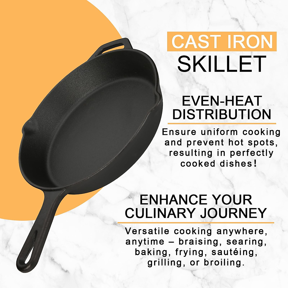 GreatChef Cast Iron Skillet, 10.25 Inch Pre-Seasoned Frying Pan with Silicone Hot Handle Holder - Versatile for Oven, All Stovetop, Grill, Campfire - Searing, Sautéing, Broiling, Frying