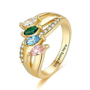 YDD 10K 14K 18K Gold Birthstone Rings for Women Mothers Rings with 4 Birthstone Ring Engagement Anniversary Promise Rings for Women Free Engraving