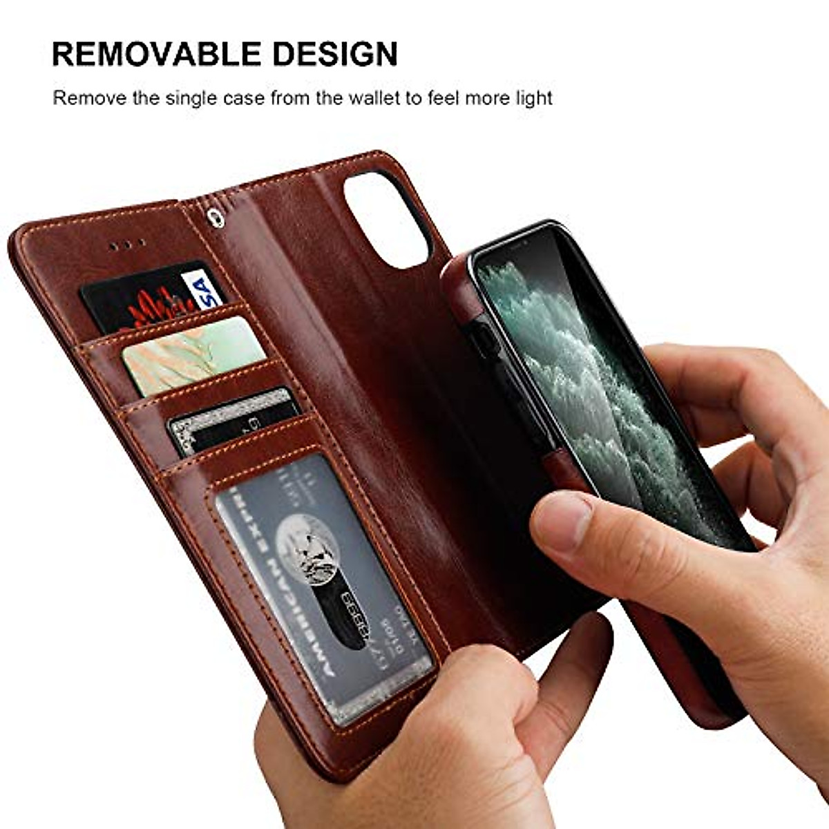 Bocasal iPhone 11 Wallet Case with Card Holder PU Leather Magnetic Detachable Kickstand Shockproof Wrist Strap Removable Flip Cover for iPhone 11 6.1 inch (Brown)