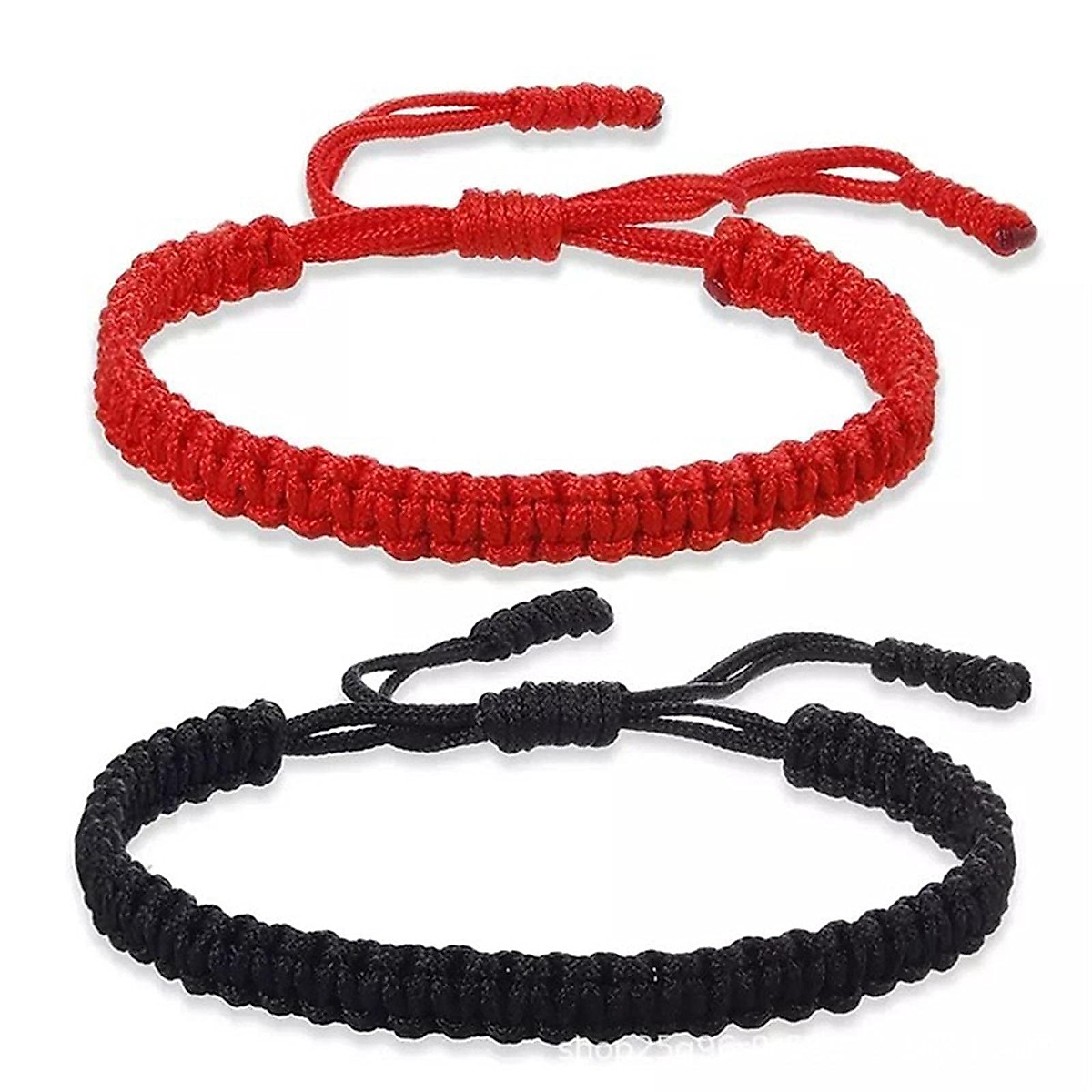 Fuqimanman2020 2 Pcs Handmade Braid String Bracelets Set Handmade Red Black Buddhist Tibetan Woven Rope Bracelets Good Luck Amulet Bracelet for Women Jewelry(A)