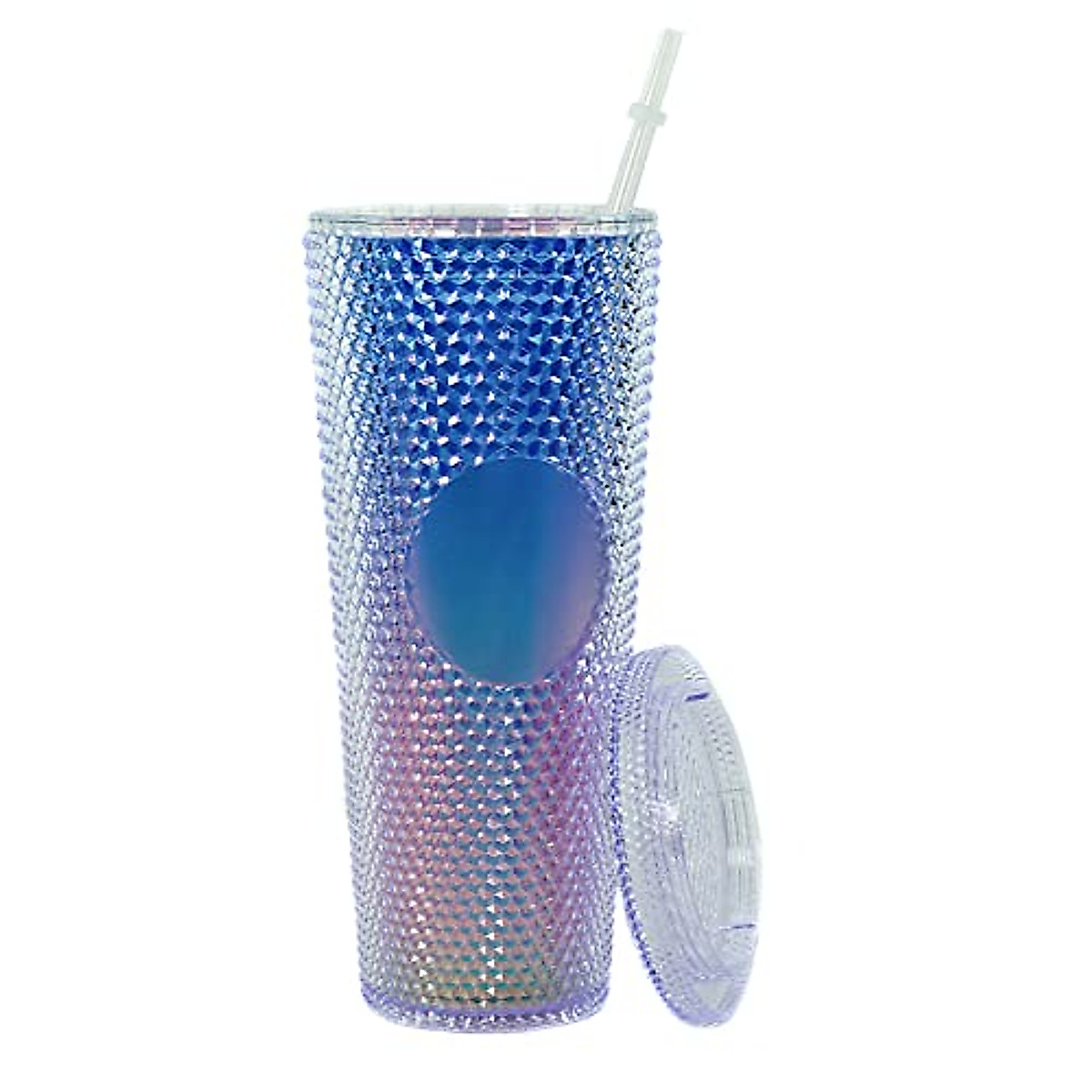 EVERGLITTER 24oz Studded Tumbler with Lid and Straw Blue,Double Wall Plastic Studded Cups with Lid Leak Proof,BPA-FREE,24 oz Insulated Water Tumbler with Straw,Cold Tumbler Gifts for Women