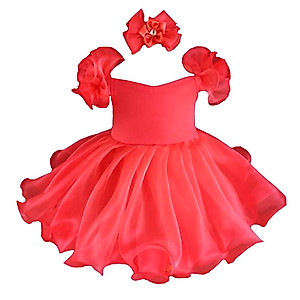 Jenniferwu EB053 Infant Toddler Baby Newborn Little Girl's Pageant Party Birthday Dress Coral Size 12-18M