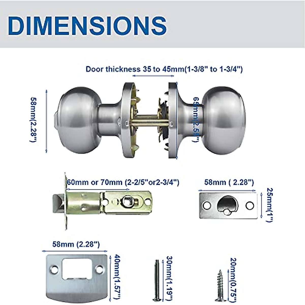 Comfhouse 5 Pack Stainless Steel Ball Entry Door Knob, Keyed-Alike Satin Nickel Entrance Door Knob,Interior/Exterior Door Knob with Lock For Bedroom Bathroom, Front Entry Door Knobs with Lock Same Key