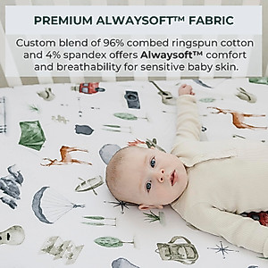 Pobibaby - 2 Pack Premium Pack N Play Sheets Fitted for Standard Pack and Plays and Mini Cribs - Ultra-Soft Cotton Blend, Stylish Woodland Pattern, Safe and Snug for Baby (Explore)