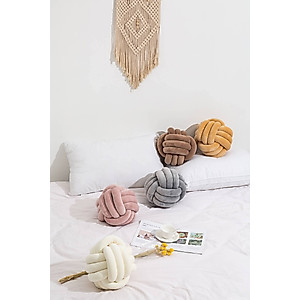 MOJUN Knot Ball Pillow, 7.8" Handmade Round Knot Ball Plush Pillow for Christmas Party Decor, Knotted Pillow for Home Room Sofa Couch Bed Kids Gift, Gold