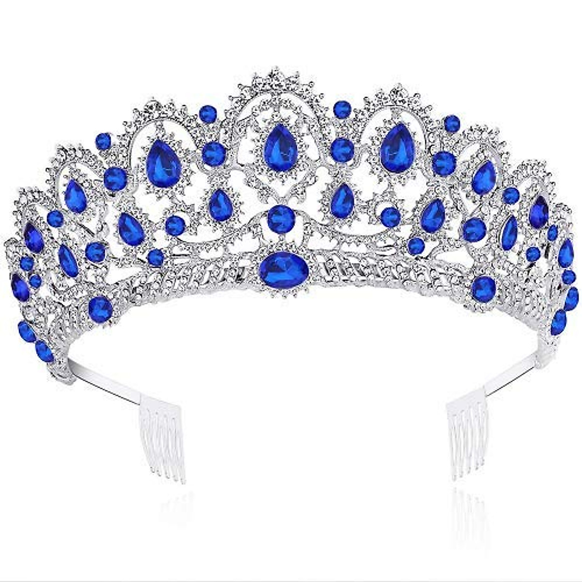 BABEYOND Crystal Queen Crown Birthday Tiara Prom Pageant Quinceanera Crown Tiara Rhinestone Wedding Princess Tiara Headband with Comb Pin (Blue)