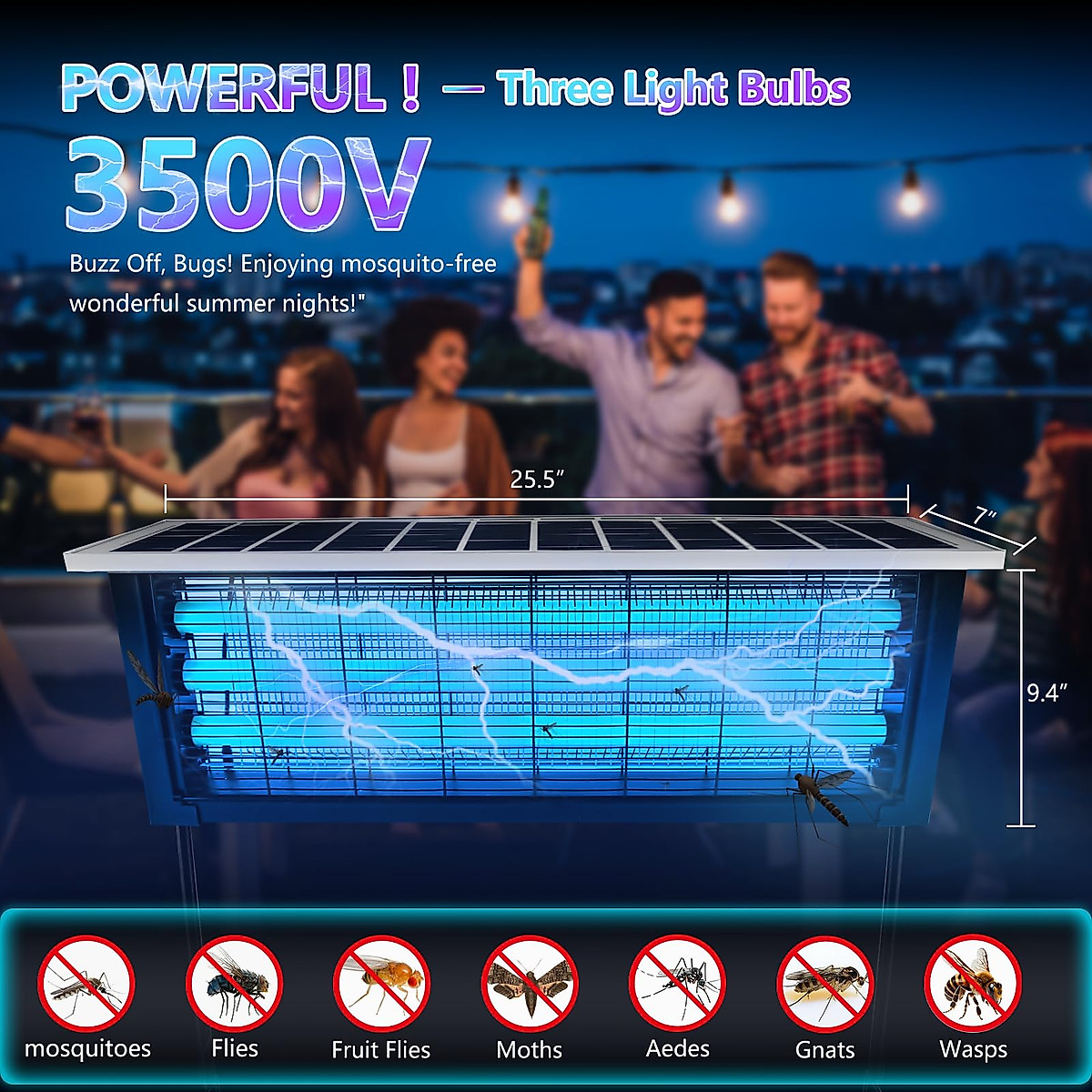 Powerful Large Solar Bug Zapper Outdoor for 3500 sq.ft, Poartable Rechargeable Mosquito Zapper with High Powered, Cordless Solar Fly Zapper for Patio Garden Backyard RV Camping Pond Pest Control