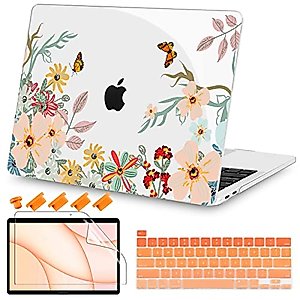 Teryeefi for New MacBook Pro 13 Inch Case 2022 2021 2020 2019 2018 2017 2016 Release A2338 M1 M2 /A2289/A2251/a2159/A1989/A1706 Touch Bar, Floral Hard Plastic Shell and Keyboard Cover,Orange Flower