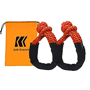 BNEEN Soft Shackle, 1/2" X 24 Inch with Winch Snatch Recovery Ring for ATV UTV SUV Truck Recovery (56000 LBS, 1 Pack Red Ring, 2 Pack Orange Shackle)