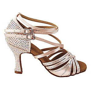Very Fine Dance Shoes - Ladies Latin, Rhythm, Salsa, Waltz Ballroom Dance Shoes - S1006CC - 3-inch Heel and Foldable Brush Bundle - Flesh Satin - 8