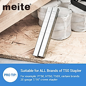 meite T50 Staples, 3/8 Inch Heavy Duty Staples for Staple Gun, 20 Gauge 3/8 Inch Crown Galvanized Upholstery Staples Staple Gun Staples (5,000 Counts)