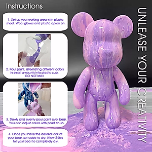 9" Easy DYI Create customize Art and Craft kits Non-Toxic Pour Over Acrylic Fluid Paint Bear Kit for boy and girls - Black-Silver-Gold