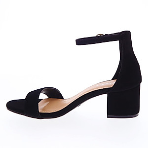 TOP Moda Darcie-1 Ankle Strap Dressy High Heel Sandal, Non-slip Sole, For Wedding, Party, Prom, Evening Wear, or Any Occasion, Sleek Style Block Heel Sandals, Black Nubuck, 6.5