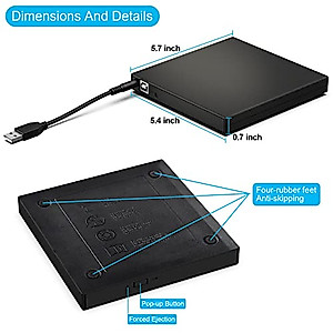 Blingco External CD DVD Drive, USB 2.0 Slim Protable External CD-RW Drive DVD-RW Burner Writer Player for Laptop Notebook PC Desktop Computer, Black