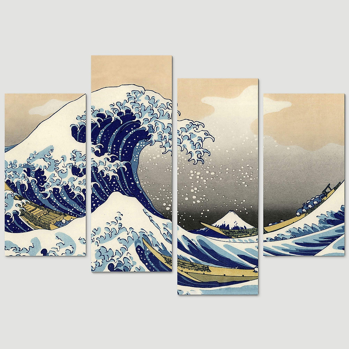 SIGNLEADER 4 Panel Large Japanese The Great Wave Landscape Canvas Wall Art for Living Room Bedroom Home Office Wall Decor - 48"x35.75"