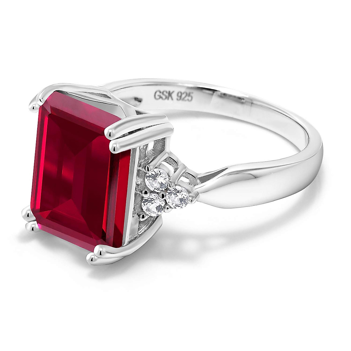 Gem Stone King 925 Sterling Silver 12X10MM Emerald Cut Gemstone Birthstone Engagement Ring | Wedding Anniversary Promise Ring For Women | Available In Size 5, 6, 7, 8, 9