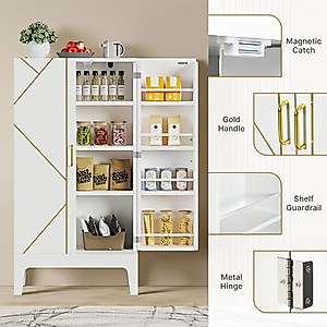 DWVO 43" Kitchen Pantry Storage Cabinet, Pantry Cabinet with Doors and Shelves, Buffet Cupboards Sideboard for Kitchen，Living Room and Dining Room, White
