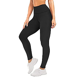 Sundwudu Leggings for Women Tummy Control - High Waist Non See Through Printed Workout Yoga Pants Black