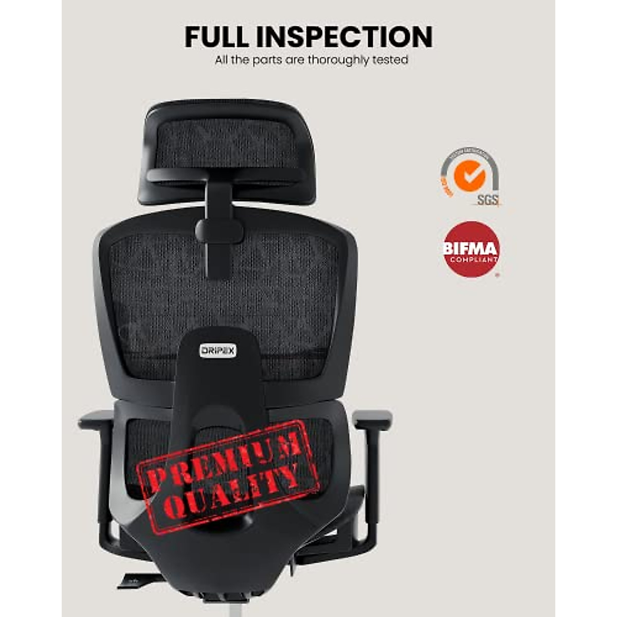 Dripex Ergonomic Office Chair - High Back Desk Chair with 3D Armrest/Lumbar Support/Headrest/Wheels, Full Mesh Seat Bottom Tilting Computer Chair for Tall People Home Rolling Swivel Chair, Black