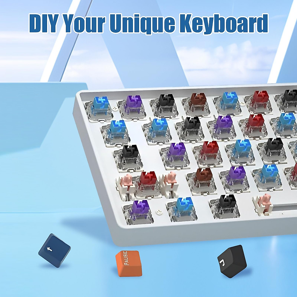ZMX CIY68 Keyboard Kit,Hot Swappable 65% Mechanical Keyboard Wireless Bluetooth 5.0/2.4G Dual Mode Kit with ABS Shell Metal Positioning Plate Sound Insulation Mat for Windows/Android (White)