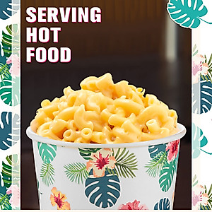 Hawaiian Summer Party Supplies Ice Cream Bowls Disposable Treat Snack Cups 8 oz Paper Yogurt Dessert Bowls for Sundae Soup Candy Hot or Cold Food Party Supplies(Floral Pattern,60 Count)