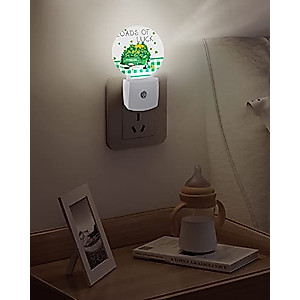 Lucky Truck St. Patrick's Day Night Lights Plug into Wall, Green Plaid Check Shamrock Auto Round LED Lights with Dusk to Dawn Sensor for Bedroom, Bathroom, Hallway, Kitchen, Kids, Home Decor