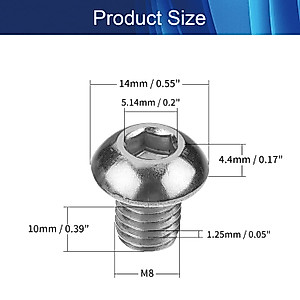 Juvielich 20Pcs M8x10mm Hex Socket Head Machine Screws Carbon Steel Inner Hex Socket Round Head Screw Fasteners Furniture Bolts Silver