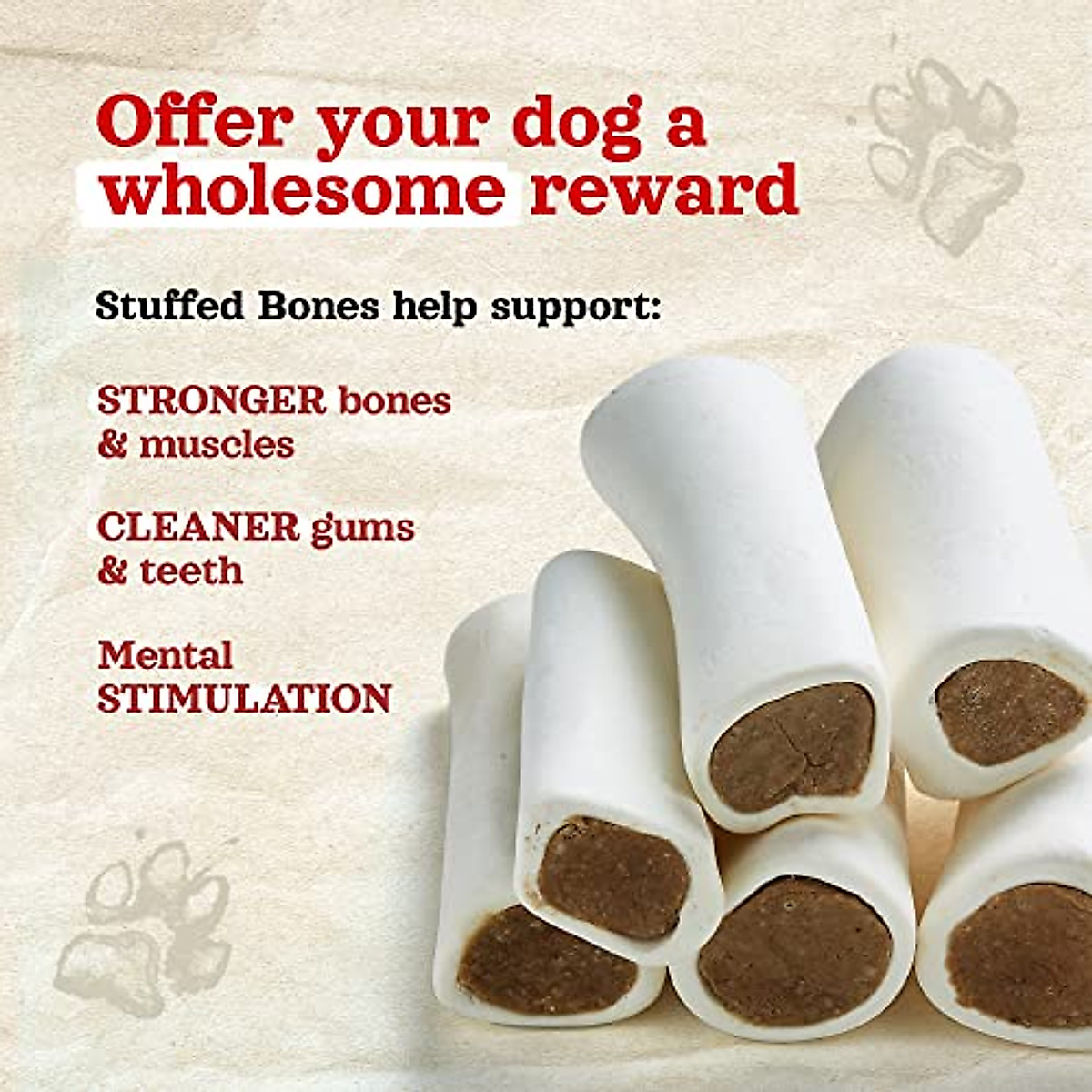 Natural Farm Filled Dog Bones, Bully Stick Flavor (5-6 Inch, 3 Pack), Limited Ingredient Stuffed Dental Dog Bone Treats for Large Dogs