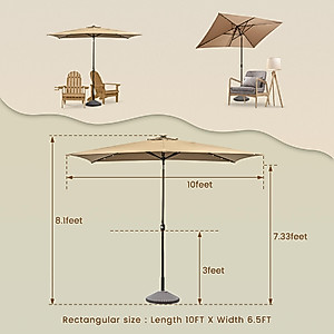 MONDAWE Outdoor Solar LED Patio Umbrella 10 x 6.5 FT Rectangular Market Umbrella with Lights， Tilt and Crank Aluminum Commercial Table Umbrella for Pool Backyard Balcony