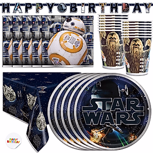 Star Wars Birthday Decorations | Star Wars Party Supplies | Star Wars Plates and Napkins, Star Wars Birthday Banner, Star Wars Tablecloth, Star Wars Paper Cups | Star Wars Party Decorations for 16