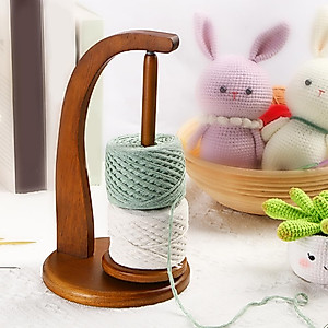 TOPPERFUN Wooden Yarn Spool Tool Wood Thread Rack Thread Spool Organizing Rack Yarn Holder for Crocheting Rotating Wooden Spool Stand Sewing Thread Stand Magnet Taper Thread To Weave, Light Brown