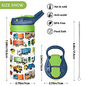 Stainless Steel Water Bottle for kids- 12 Ounce Stainless Steel Vacuum Insulated Water Bottle for Kids children,Double Wall Vacuum Insulated Bottles (Garbage Trucks)