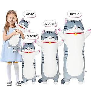 BenBen Long Cat Plush Pillow, 43 inch Cat Stuffed Animal, Cute Body Pillow for Adults, Kids, Soft Cuddle Pillow, Large Huggable Kitten Plushies Gift for Birthday, Christmas