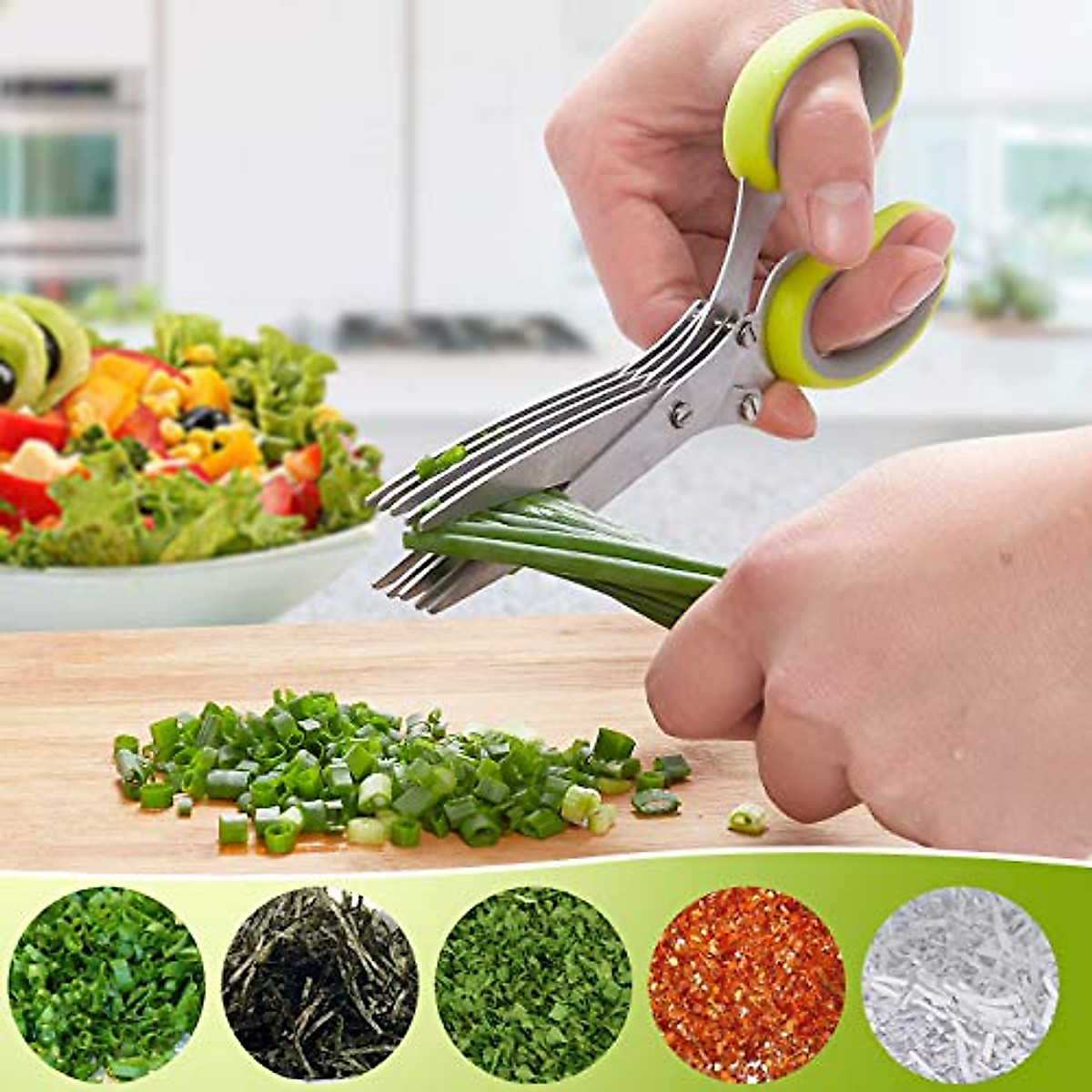 LHS Herb Scissors with 5 Multi Stainless Steel Blades and Safe Cover Kitchen Gadgets Cutter, Kitchen Chopping Shear, Mincer, Sharp Dishwasher Safe Kitchen Gadget, Culinary Cutter