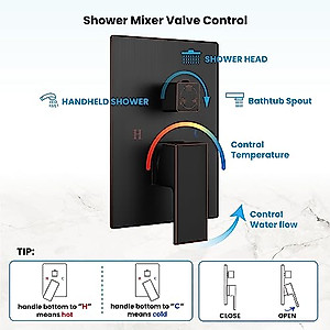 gotonovo Oil Rubbed Bronze Shower System Wall Mount Triple Function Bathroom Shower Faucet Set High Pressure Square 10" Rain Showerhead Tub Shower Faucet with Hand Shower Rough-In Valve