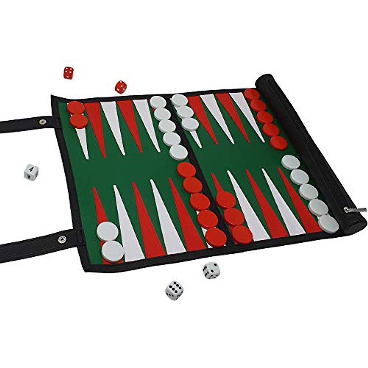 Backgammon Travel Set in Sturdy Leatherette Design - The Classic Board Game in Roll Up Style