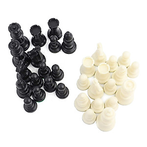 Chess Pieces Set, 32 Pcs Plastic Chessmen Set -16 Pcs Black & 16Pcs White Pieces for International Chess Game (Large 77mm)