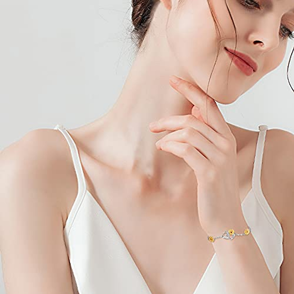 Cuoka Sunflower Bracelet 925 Sterling Silver Sunflower Jewelry For Women Girlfriend with Box