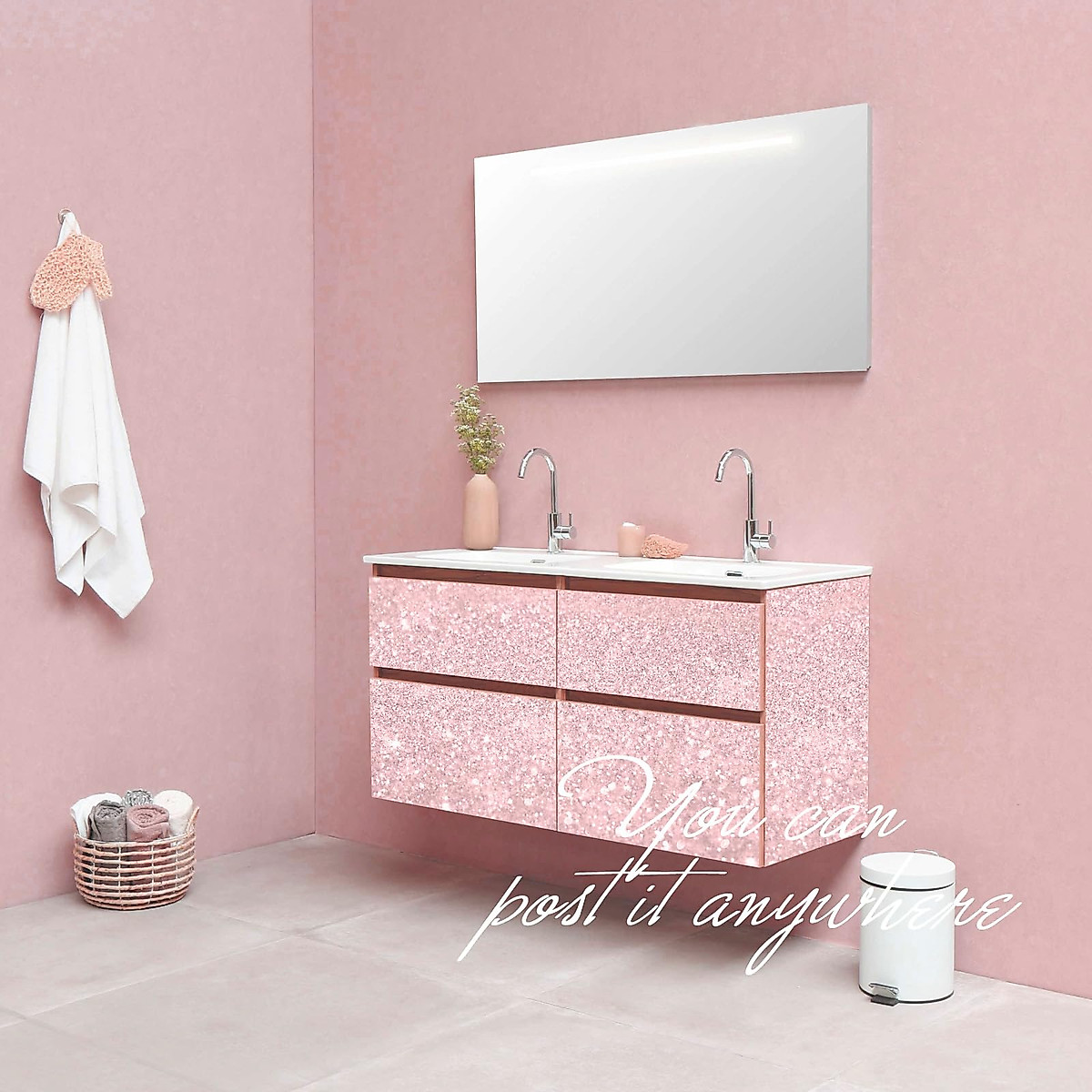 Qianglive Glitter Pink Contact Paper 17.3"×120" Self Adhesive Sparkly Pink Peel and Stick Wallpaper Bling Flash Wallpaper for Cabinet DIY Decoration