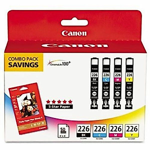 Canon CLI226 Color Pack with Photo Paper 50 Sheets Compatible to iP4820, MG5220, MG5120, MG6120, MG8120, MX882, iX6520, iP4920, MG5320, MG6220, MG8220, MX892