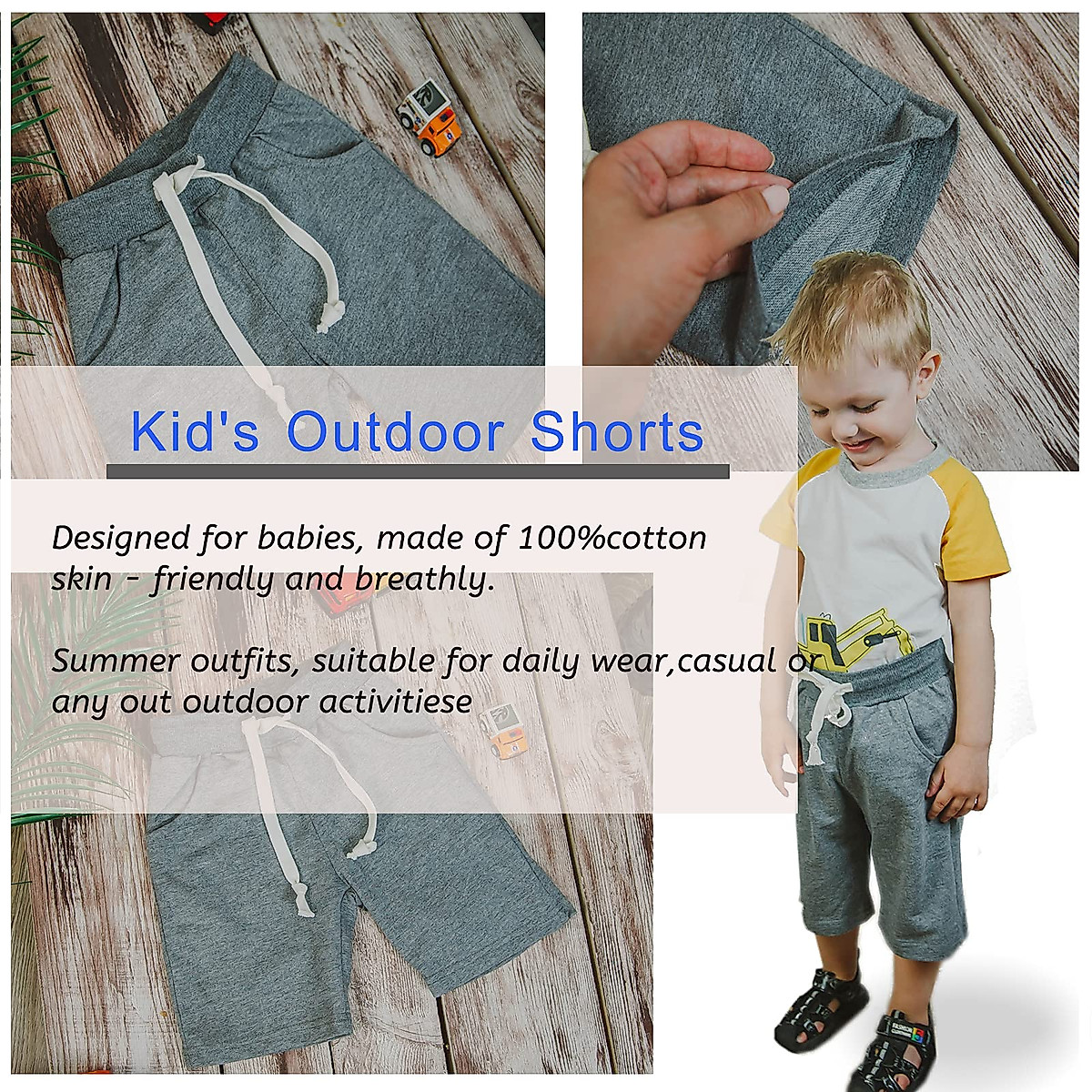 HZXVic Toddler Baby Boys Shorts, Summer Cotton Shorts for Kids Girls, 3 Pack Childrens Jogger Pants（Light Dark gray-3T）