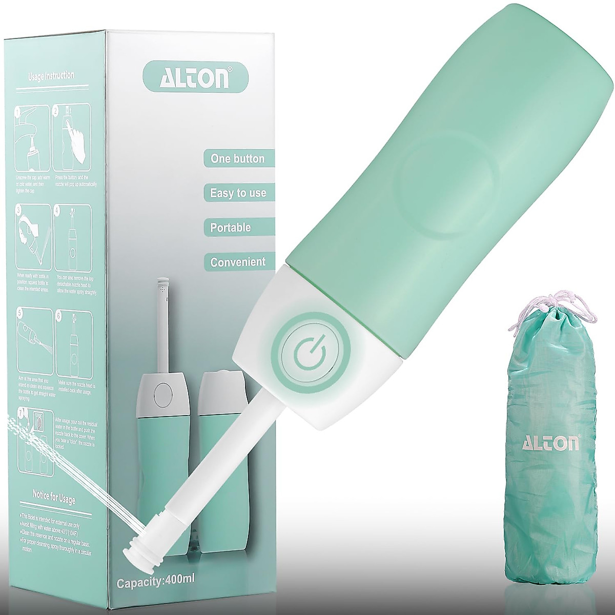 ALTON SHR20265, Non-Electric Toilet Portable Bidet, Retractable Travel Bidet, Green, 400ML