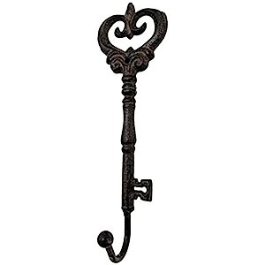 Comfy Hour Antique & Vintage Interior Collection Cast Iron Key Single Coat Hook Clothes Rack Wall Hanger - Metal, Heavy Duty, Brown, Recycled, Decorative Gift Idea