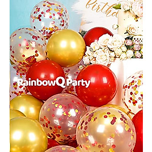 RainbowQ Party Metallic Shiny Red and Gold Balloons 12 Inch 68PCS Red Gold Confetti Balloons Latex Helium Balloon Set for Graduation Anniversary Wedding Birthday Party Decorations