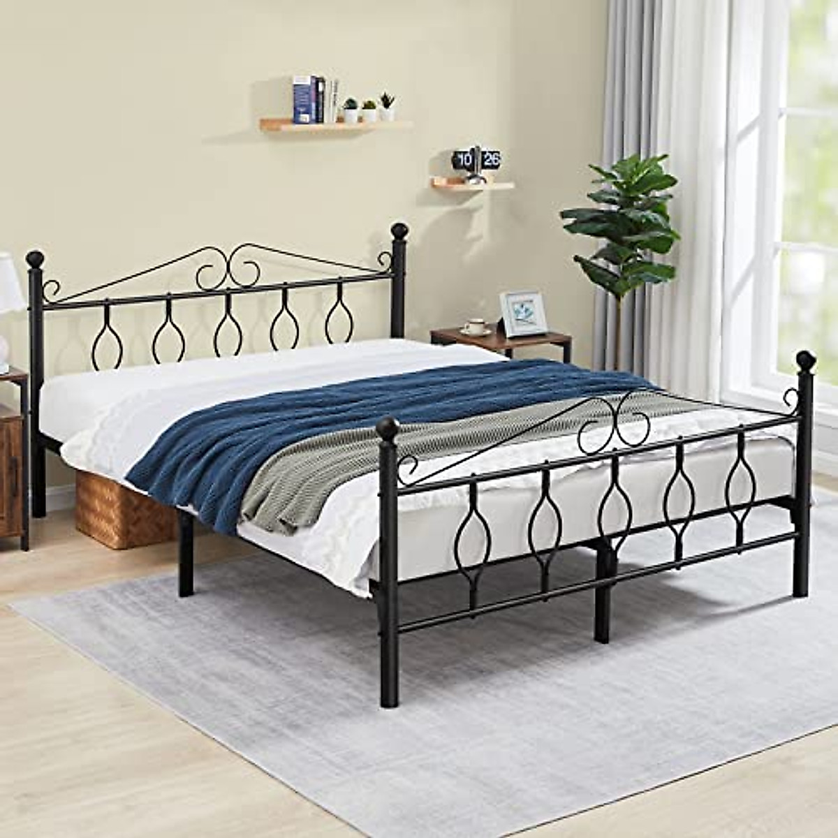 GreenForest Full Size Bed Frame with Headboard Heavy Duty Metal Platform Bed Frame with Underbed Storage No Box Spring Needed Mattress Foundation, Black