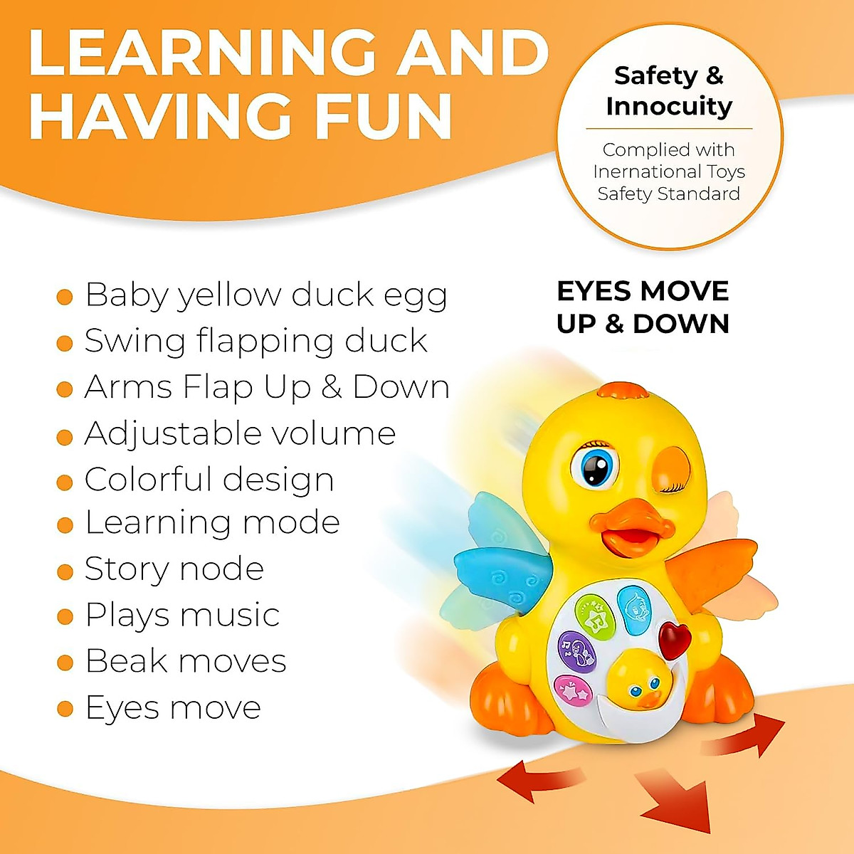 TOYTHRILL Baby Musical Duck Toy, Dancing Walking Yellow Duck - Interactive Action Learning Educational Flapping Light up Dancing Duck with Music