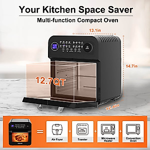Calody 12.7 QT Air Fryer, 16-in-1 Air Fryer Toaster Oven Combo with One-Touch Preset Cooking Functions, LED Display Screen, Visible Window, Recipe and 6 Accessories Included, 1600W