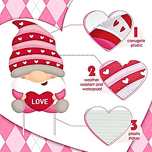 6 Pieces Valentine's Day Yard Signs Valentine Gnomes Lawn Decorations Gnomes Outdoor Love Signs Stakes for Garden Yard Wedding Anniversary Decor