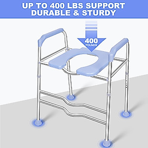 Raised Toilet Seat with Handles and Large Seat, Up to 400lbs Commode Chair for Toilet, Handicap Toilet Seat with Handles for Seniors and Pregnant, Widen for Fit Any Toilet