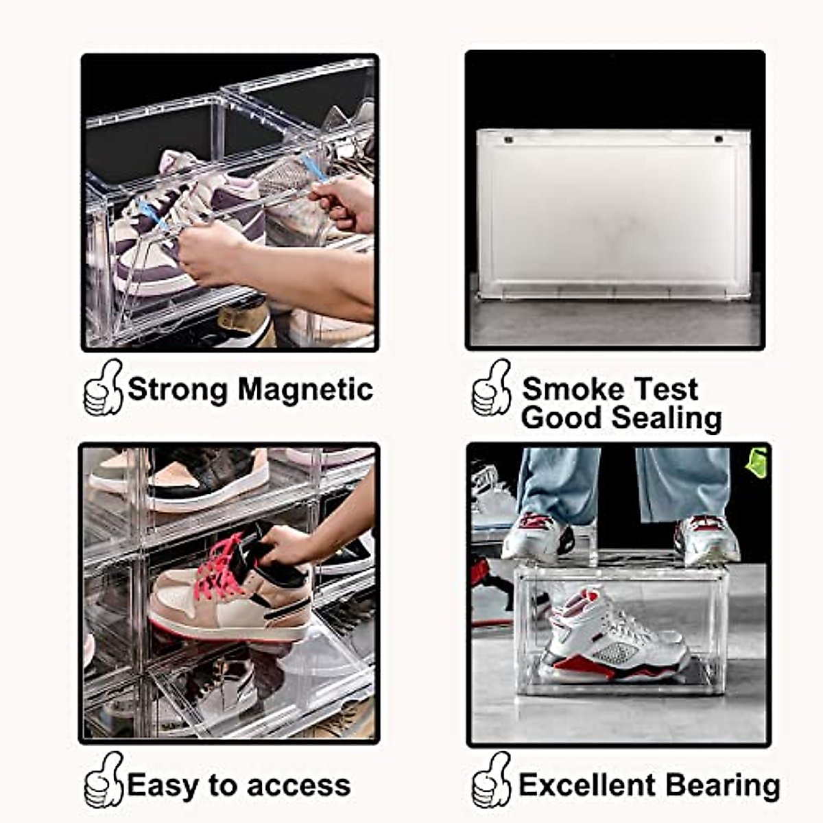 STAHMFOVER Clear Shoe Box, Set of 9 Stackable Plastic Sneaker Box Container, Magnetic Side Open Shoe Organizer and Shoes Storage Case, Full Transparent to Display Sneakers